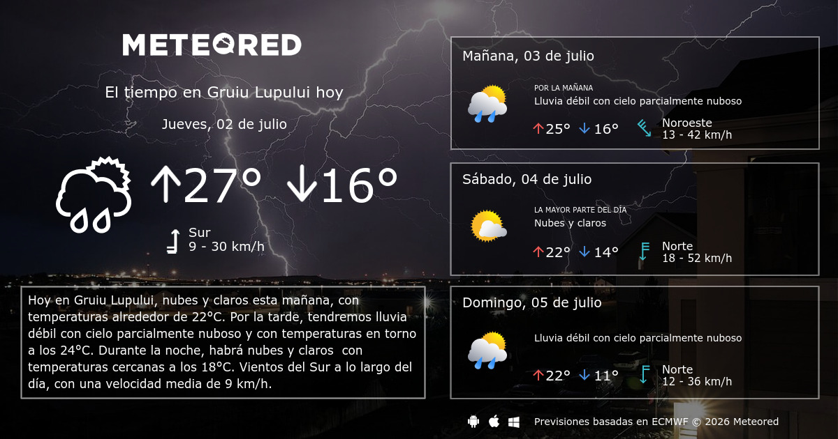 El tiempo en Gruiu Lupului por horas - Meteored