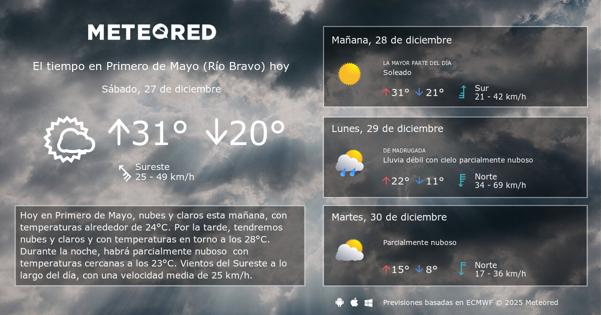 El Tiempo en Primero de Mayo (Río Bravo). Predicción a 14 días - Meteored